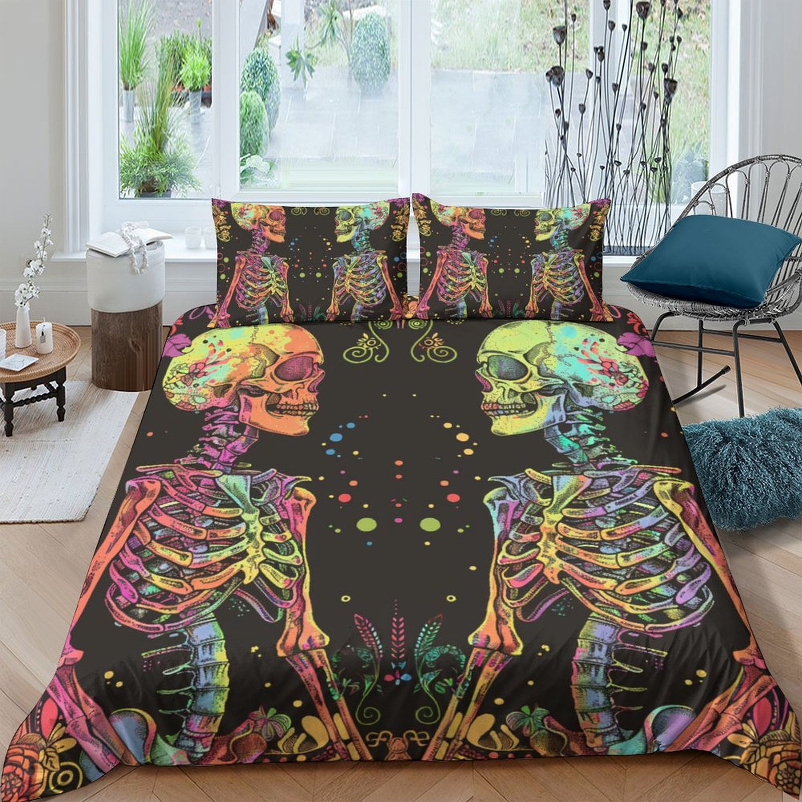 2/3pcs Bedding Set Fashion Skull Printed Comforter Cover Set Home ...