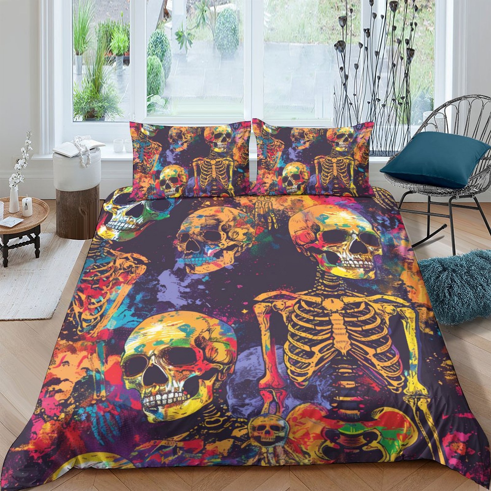 2/3pcs Bedding Set Fashion Skull Printed Comforter Cover Set Home ...