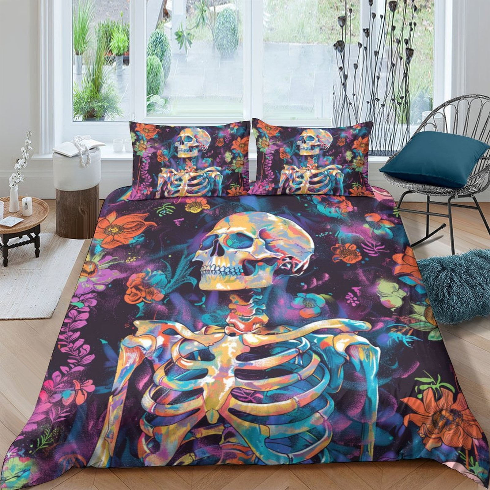2/3pcs Bedding Set Fashion Skull Printed Comforter Cover Set Home ...