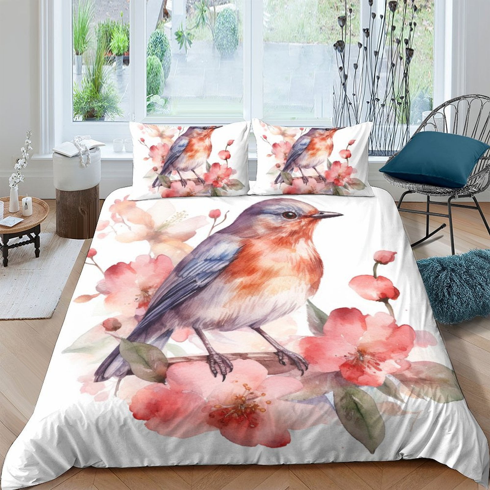 2/3pcs Bedding Set Flower and Bird Printed Comforter Cover Adult Home ...