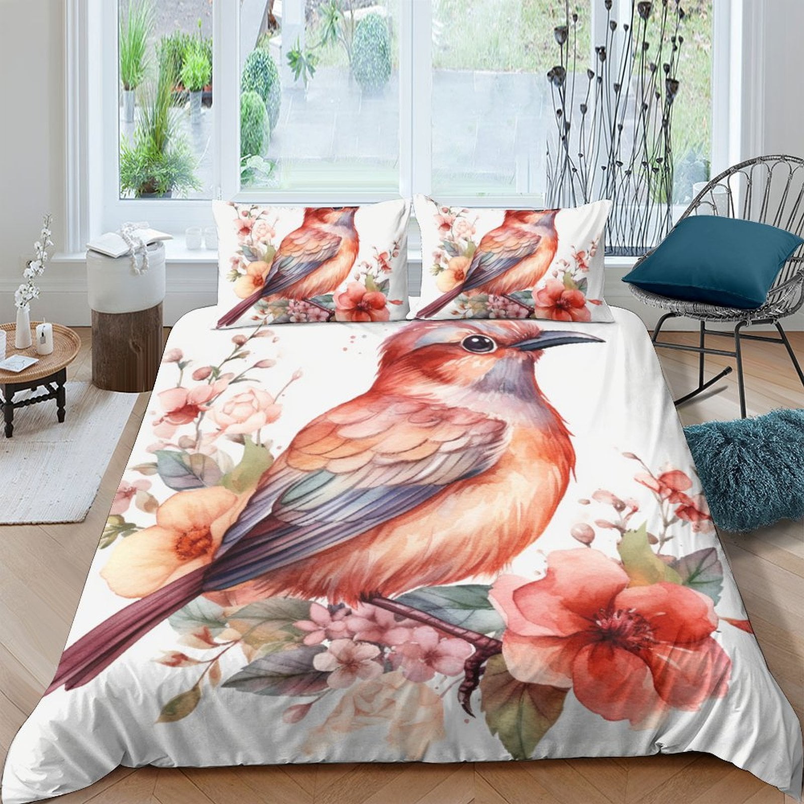 2/3pcs Bedding Set Flower and Bird Printed Comforter Cover Adult Home ...