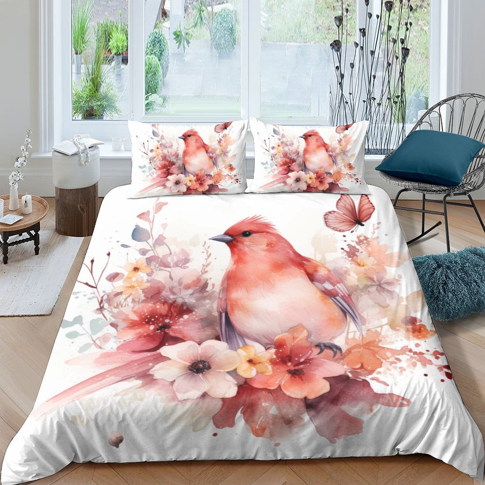 2/3pcs Bedding Set Flower and Bird Printed Comforter Cover Adult Home ...