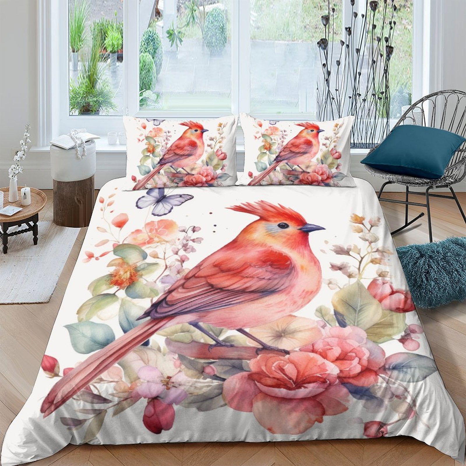 2/3pcs Bedding Set Flower and Bird Printed Comforter Cover Adult Home ...