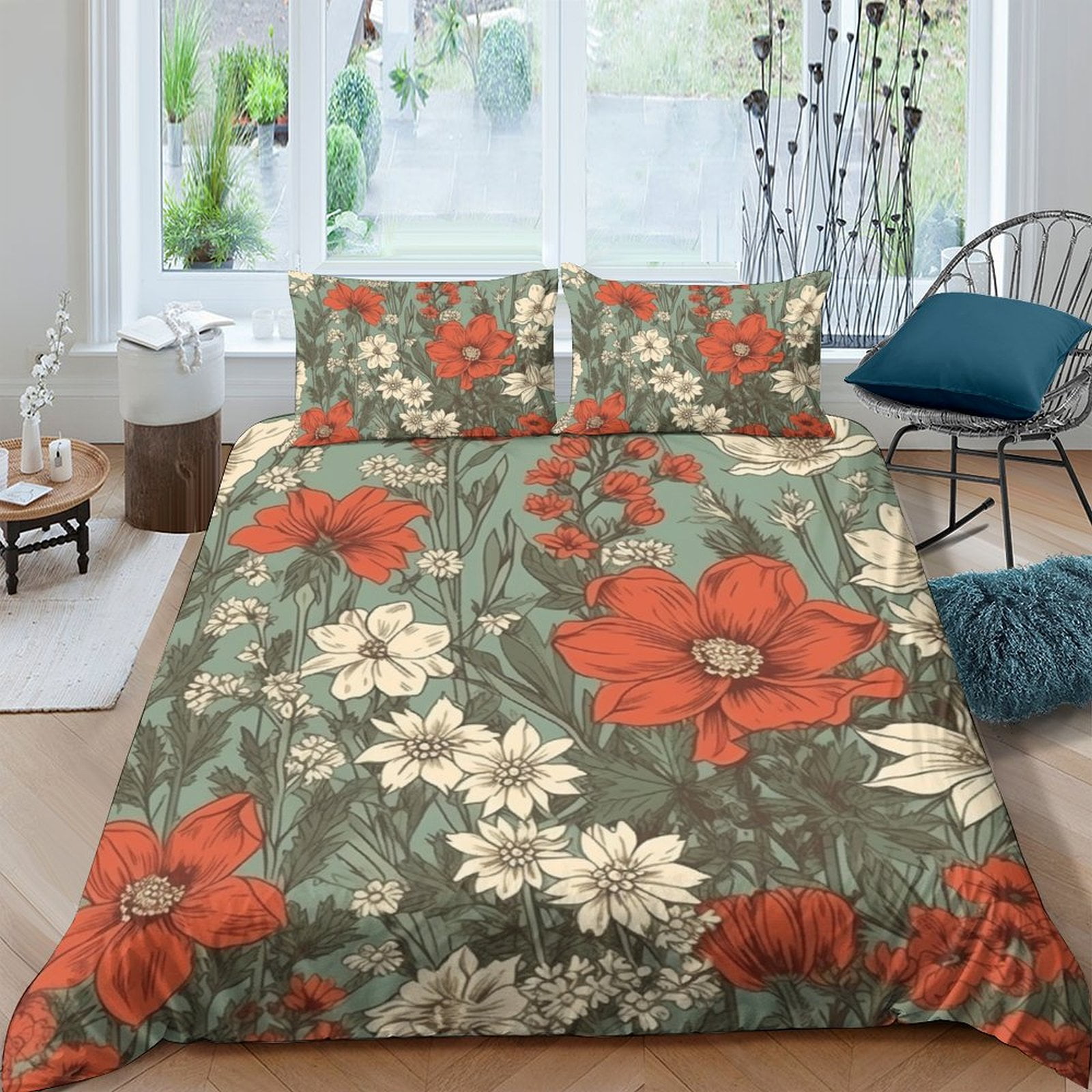 2/3pcs Bedding Set Garden Flowers Printed Duvet Cover Quilt Cover Set ...