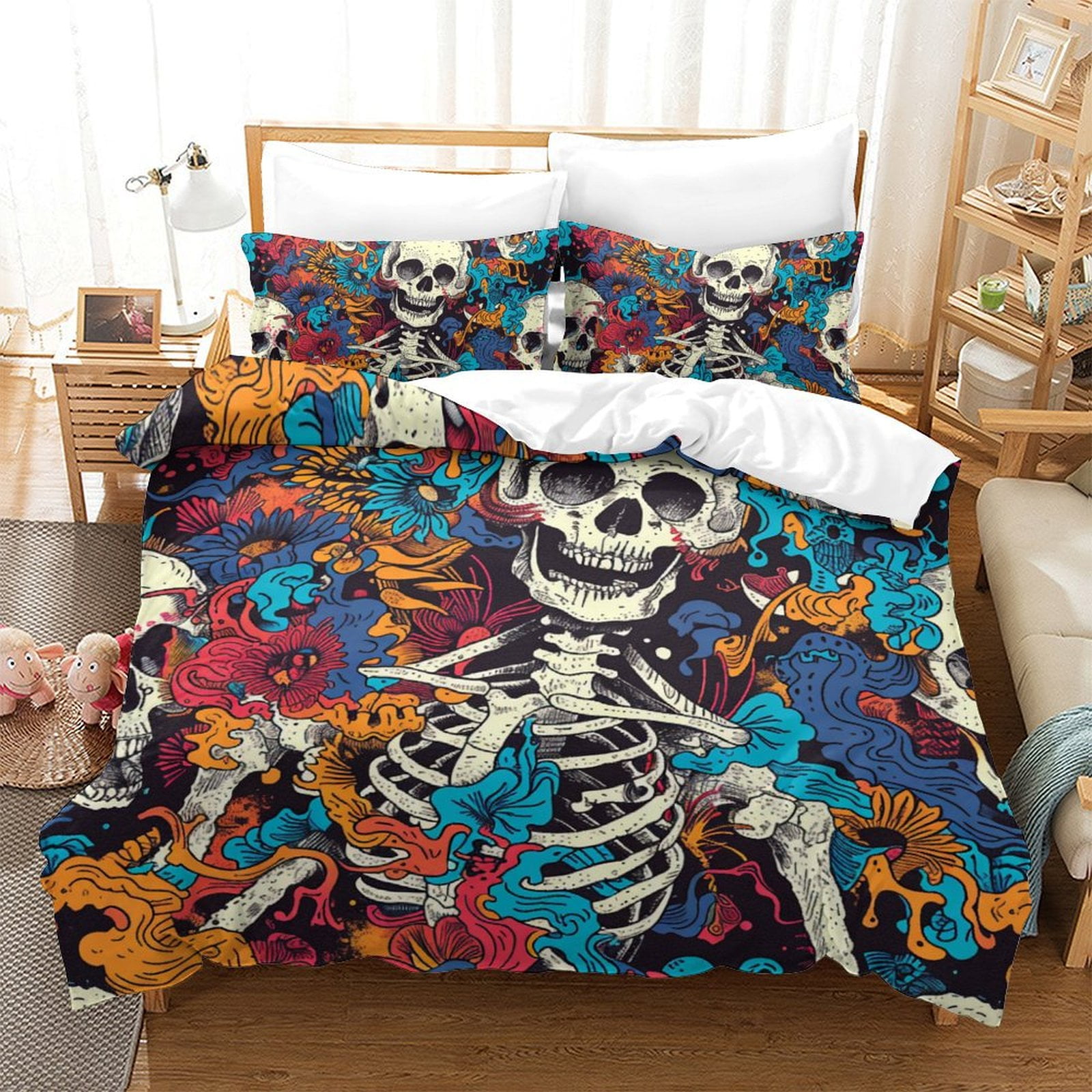 2/3pcs Bedding Set Unique Design Skull Printed Comforter Cover ...