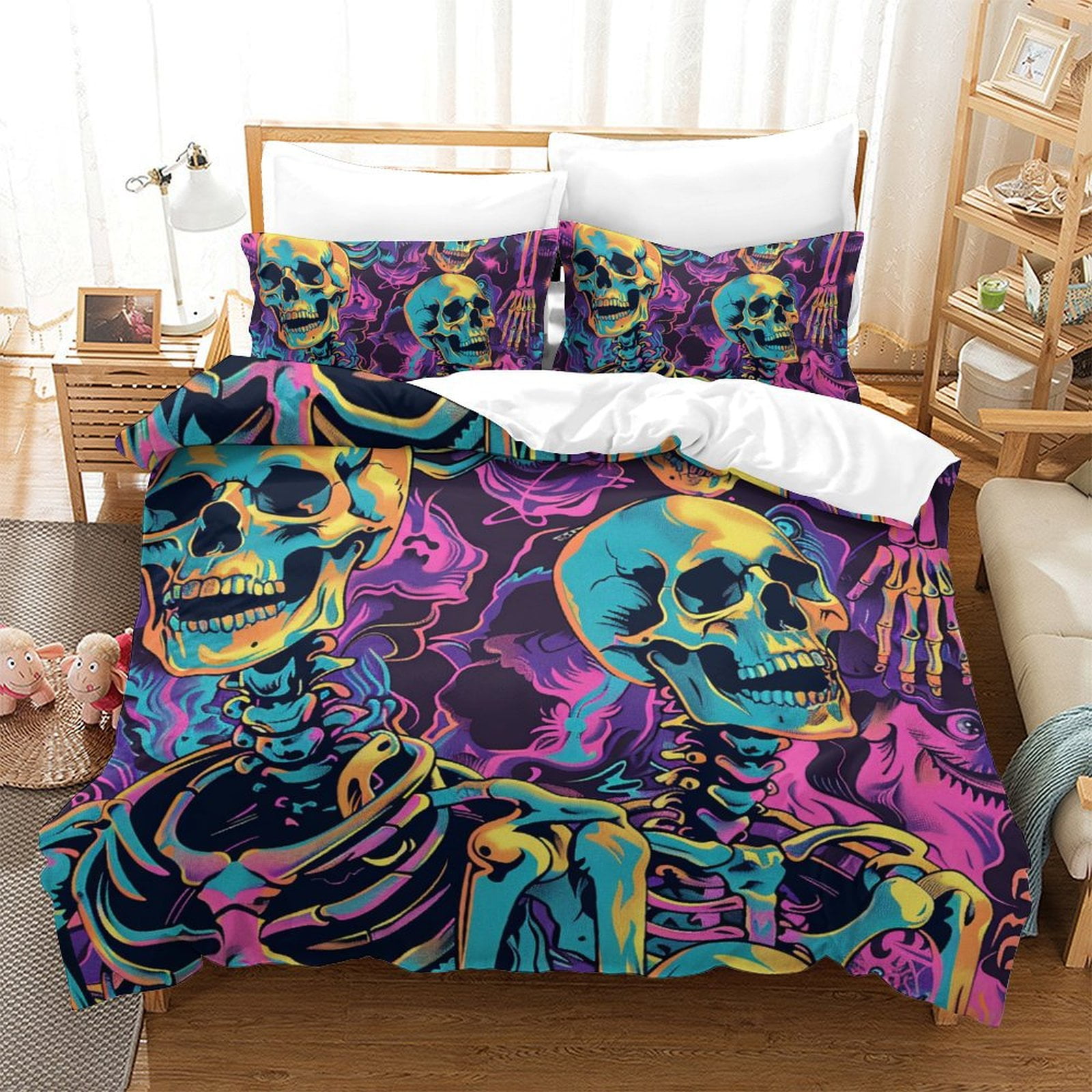 2/3pcs Bedding Set Unique Design Skull Printed Comforter Cover ...