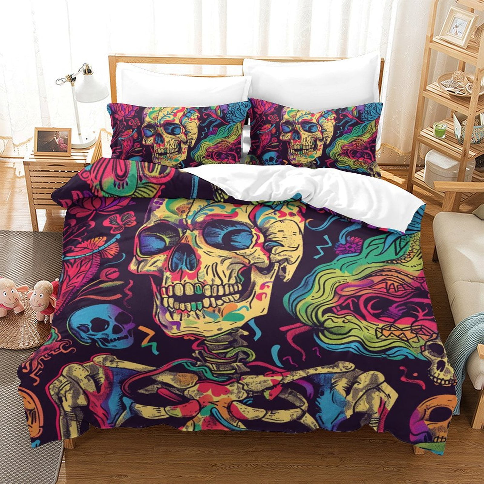 2/3pcs Bedding Set Unique Design Skull Printed Comforter Cover ...