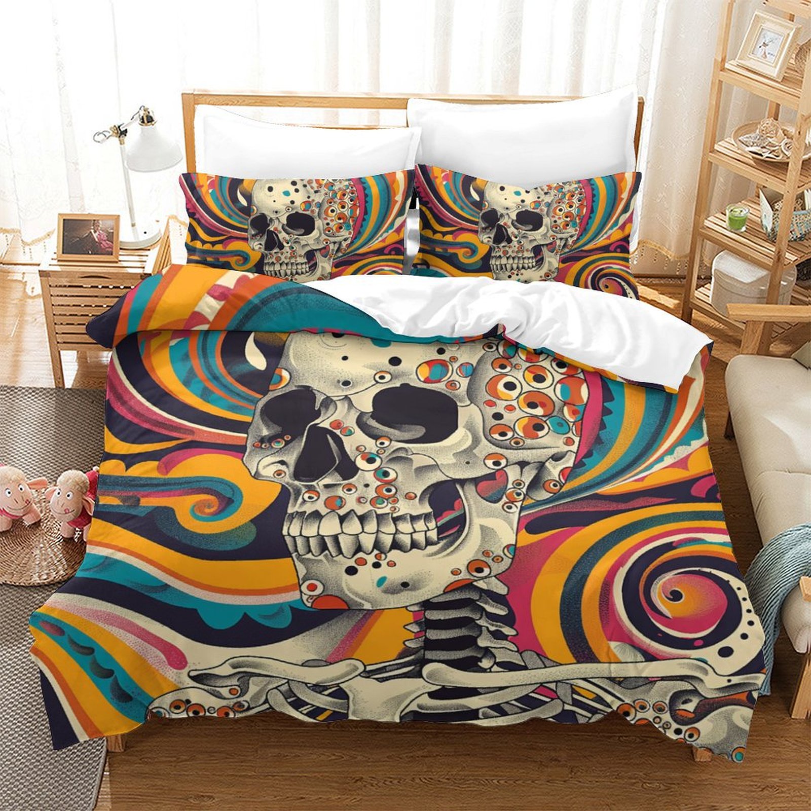2/3pcs Bedding Set Unique Design Skull Printed Comforter Cover ...
