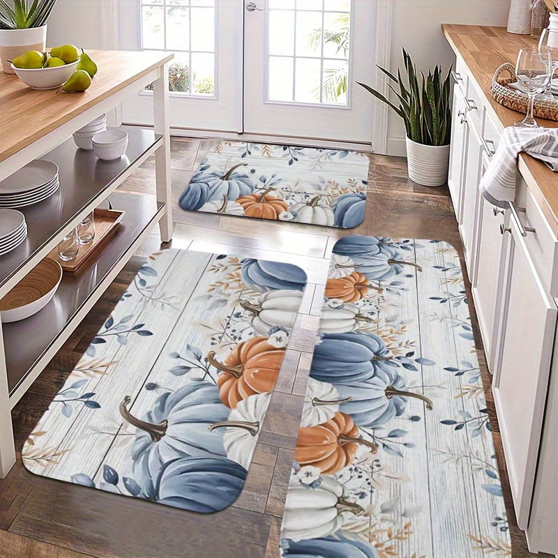 2/3pcs Door Mat Set 2/3pcs Kitchen Floor Mat Set, Autumn Blue and White ...