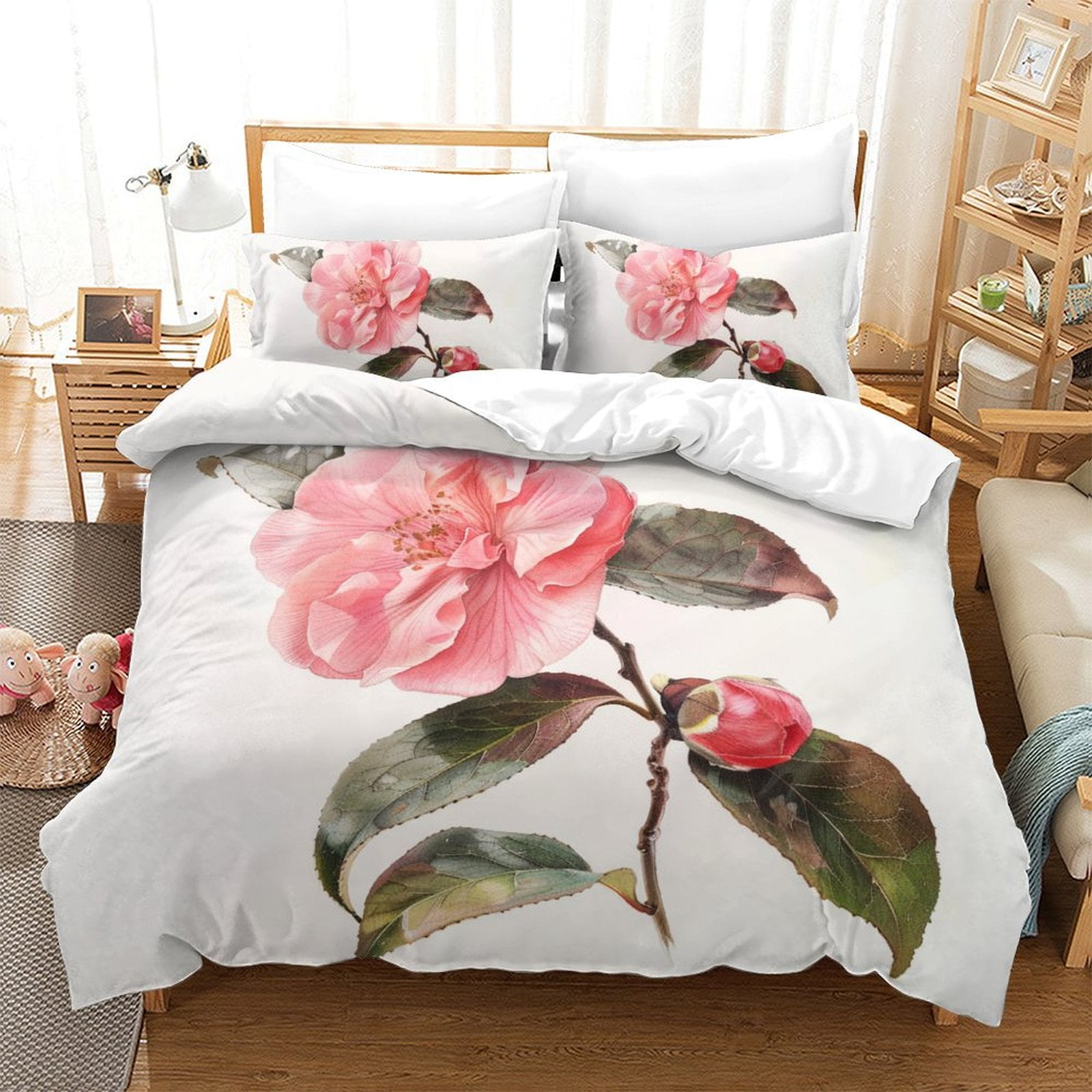 2/3pcs Duvet Cover Set Beautiful Flower Leaves Printed Bedspreads Adult ...