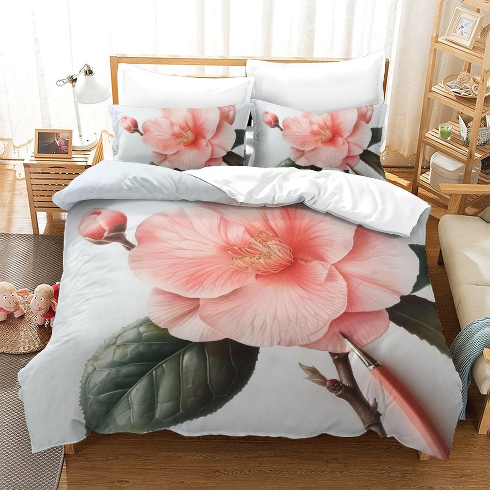 2/3pcs Duvet Cover Set Beautiful Flower Leaves Printed Bedspreads Adult ...