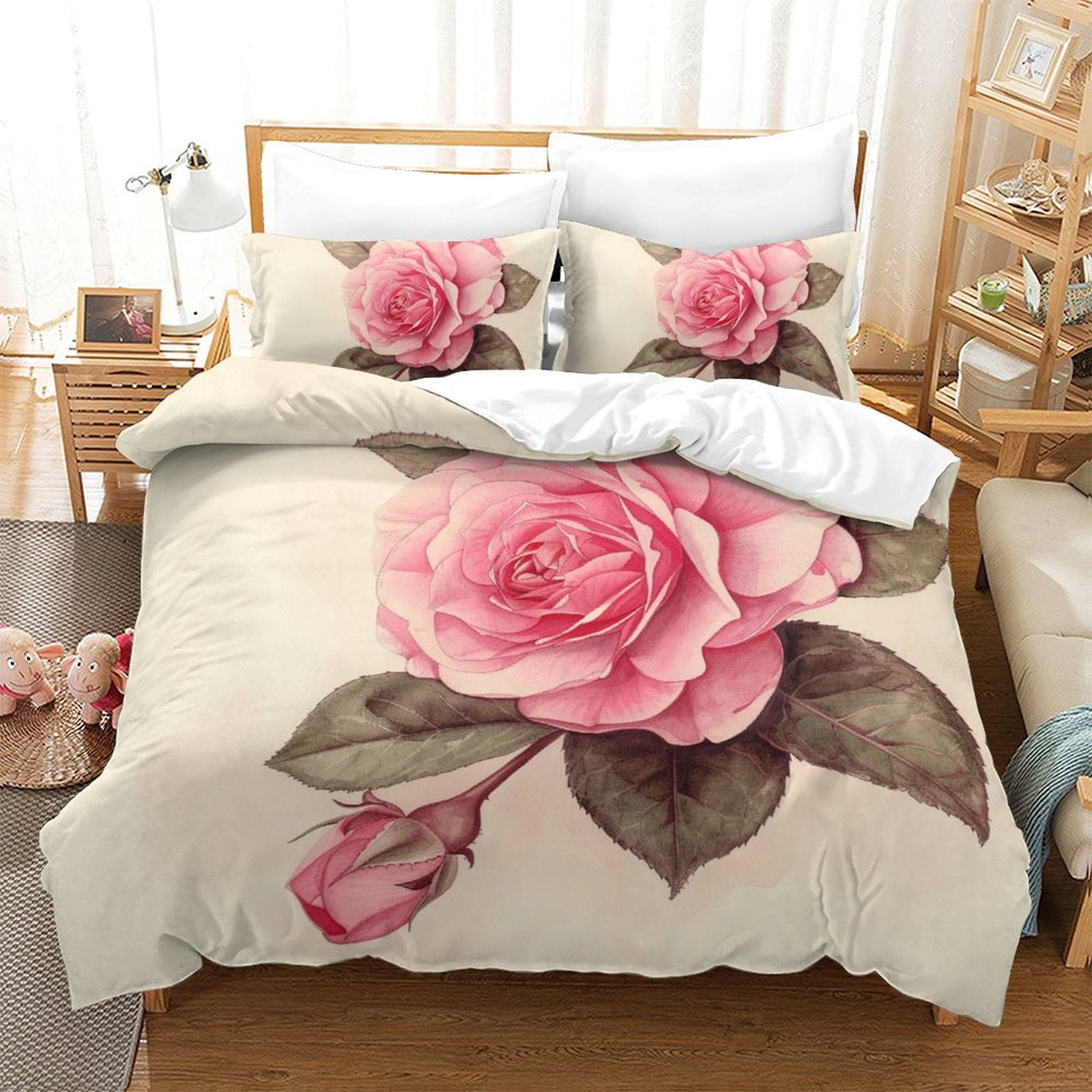 2/3pcs Duvet Cover Set Beautiful Flower Leaves Printed Bedspreads Adult ...