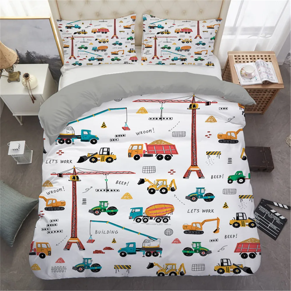 2/3pcs Simple Cartoons Car Bedding Set High Quality Child Excavator ...