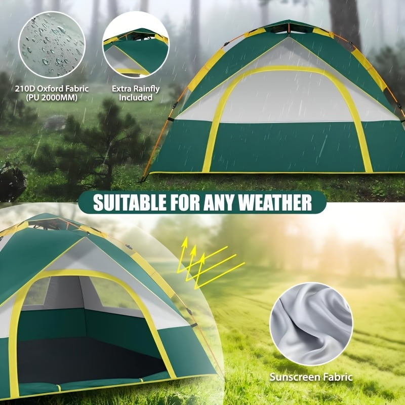 2-4/4-6 Person Automatic Pop-Up Camping Tent - Double Door & Window ...