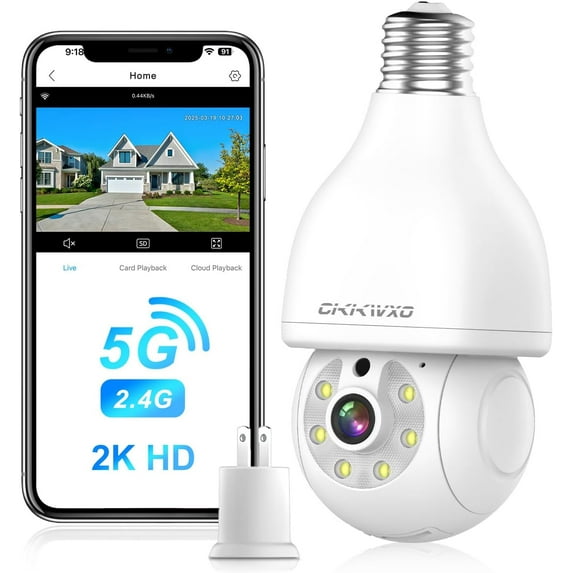 2.4&5Ghz WiFi Light Bulb Security Camera,2K Wireless Light Bulb Camera ...