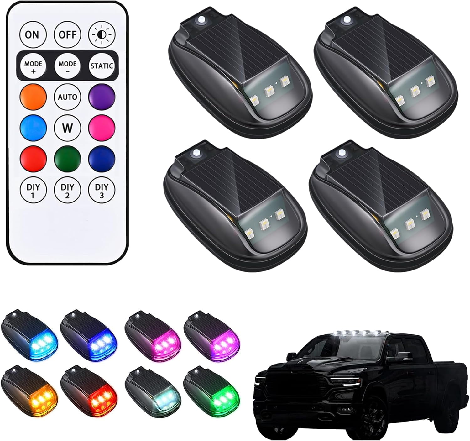 2/4/5PCS Solar Cab Lights, 2026 New Solar Car Roof RGB Strobe Light, No ...