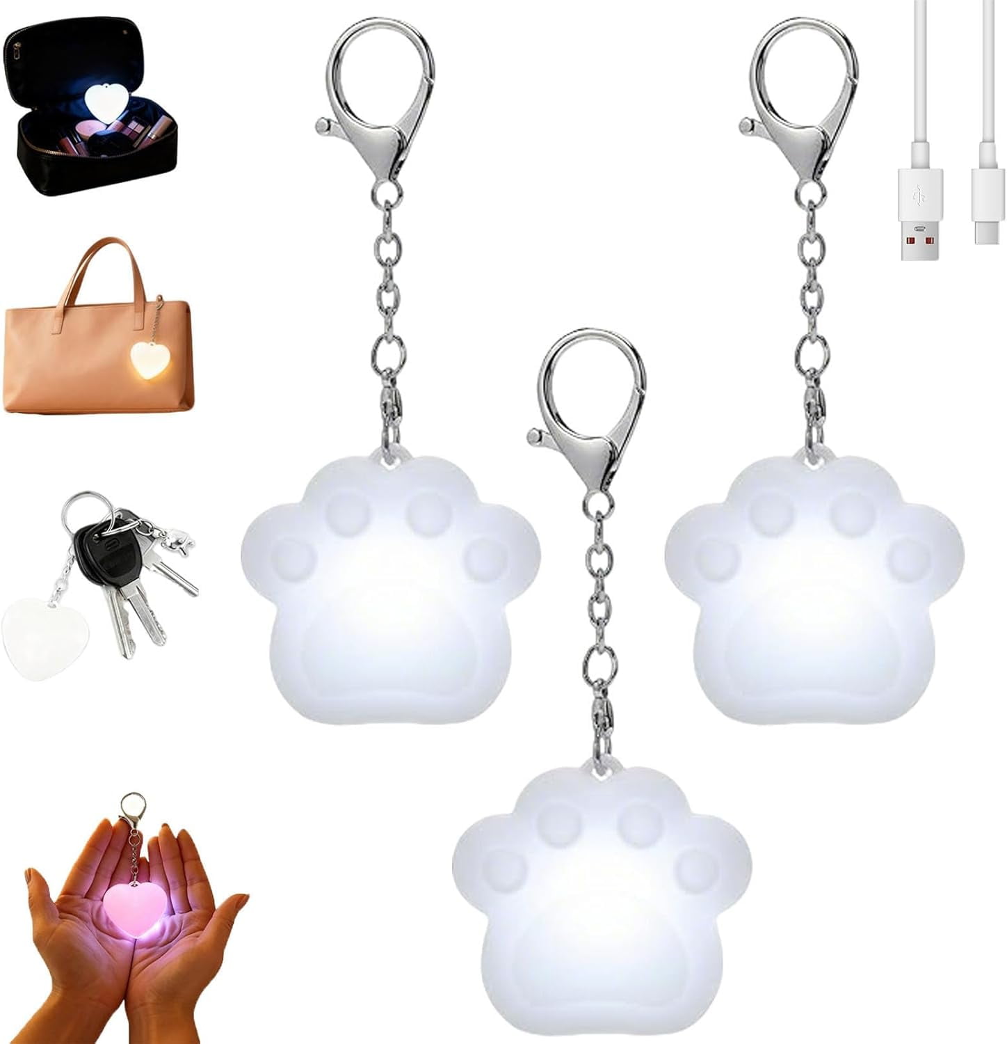 2/4/5Pack Purse Light Handbag Light, Love Wallet Tote Bag Touch Sensing ...