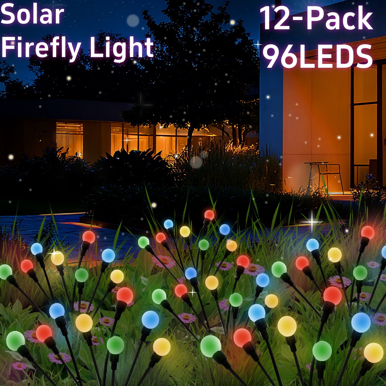 2 4 6 12Pcs 8-Head LED Solar Firefly Lights, Motion Swaying Lights ...