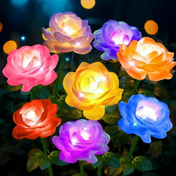 2/4/6/8-Pack 27.6In Solar Rose Lights - 600mAh 10-40 Flowers, Multi ...