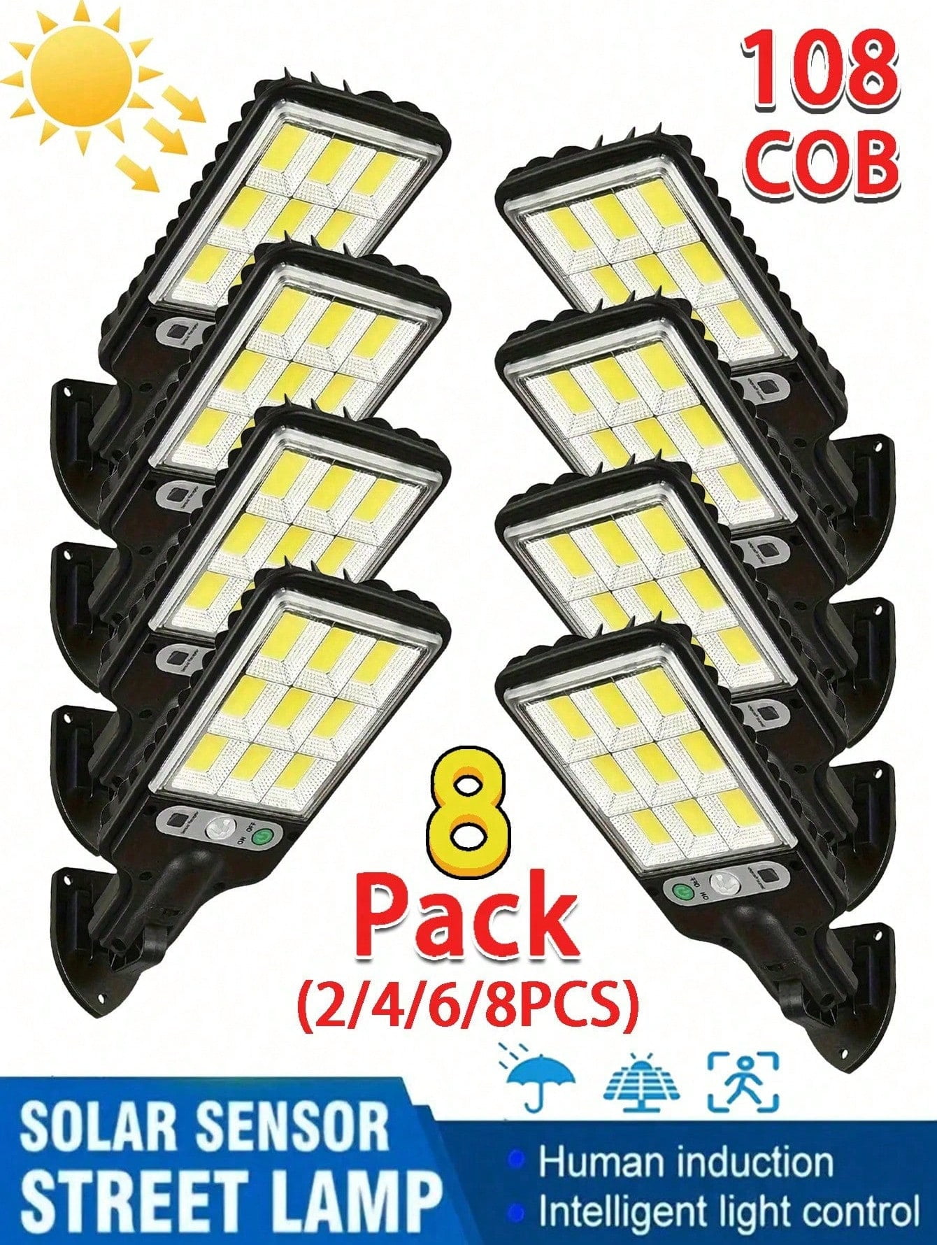 2/4/6/8PCS Solar 108COB Outdoor Wall Light, 2200W High-Power Outdoor ...