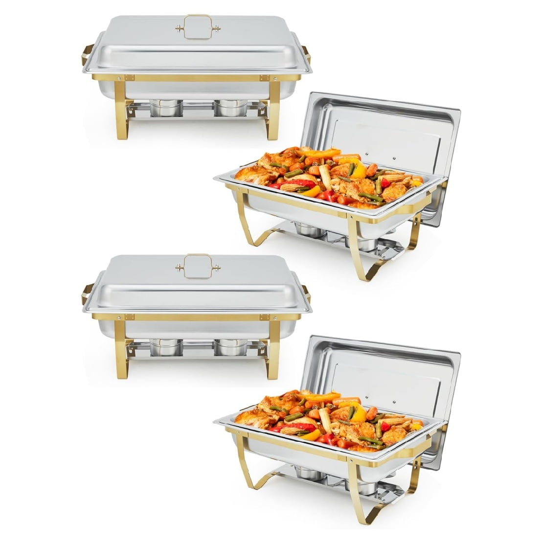 2/4/6 Pack Rectangular Chafing Dish Buffet Set with Half Gold Trim ...