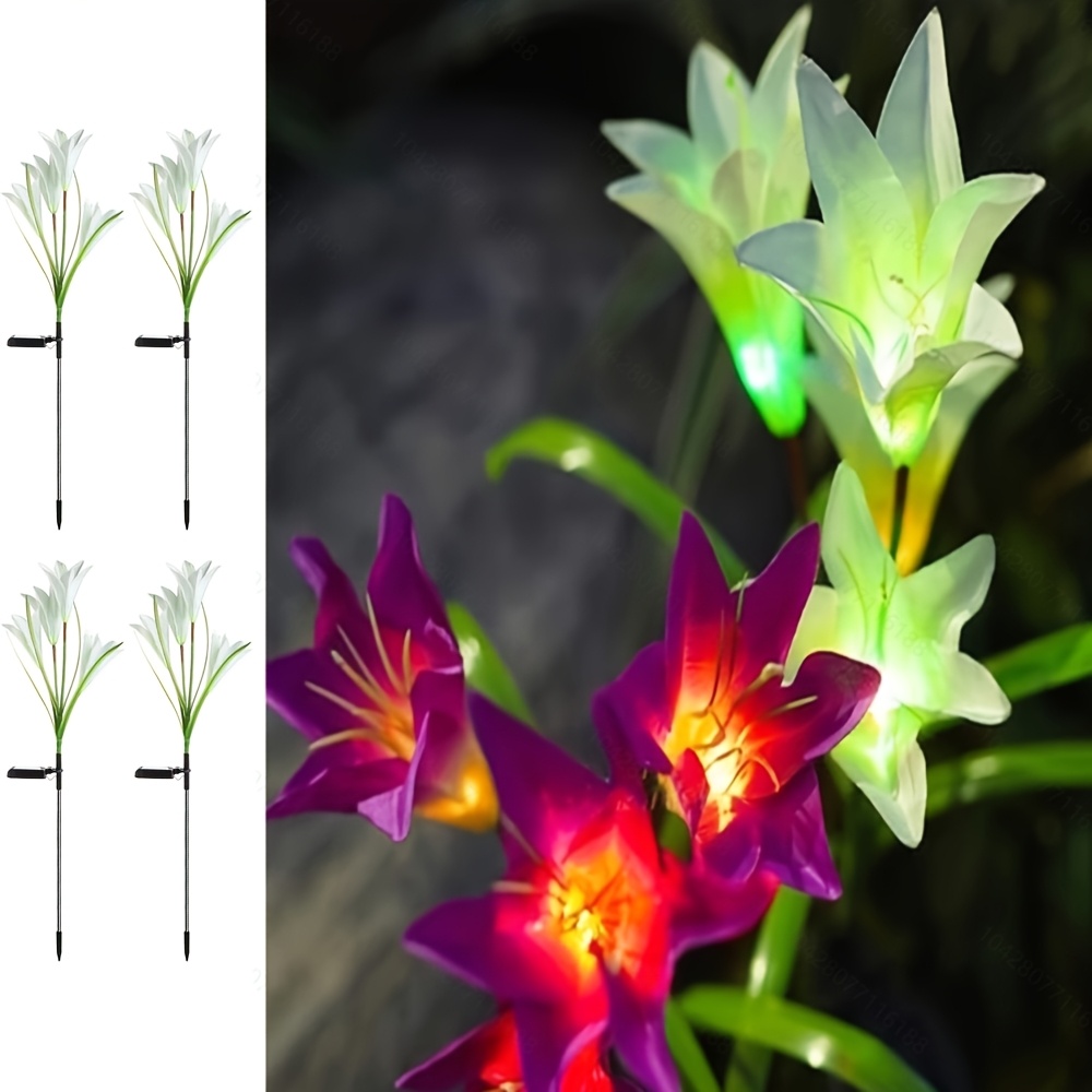 2/4/6-Pack Solar Outdoor Lily Flower Lights - IP65 Waterproof, 7-Color ...