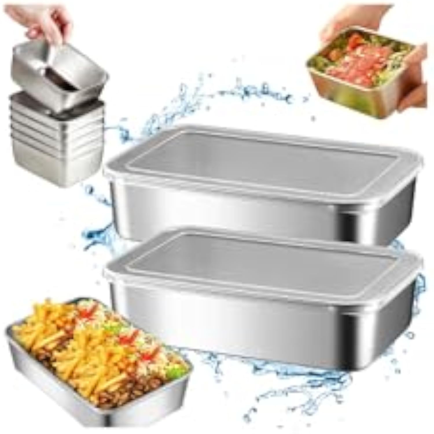 2/4/6 Pcs 304 Stainless Steel Food Storage Container With Lids 2400 ...