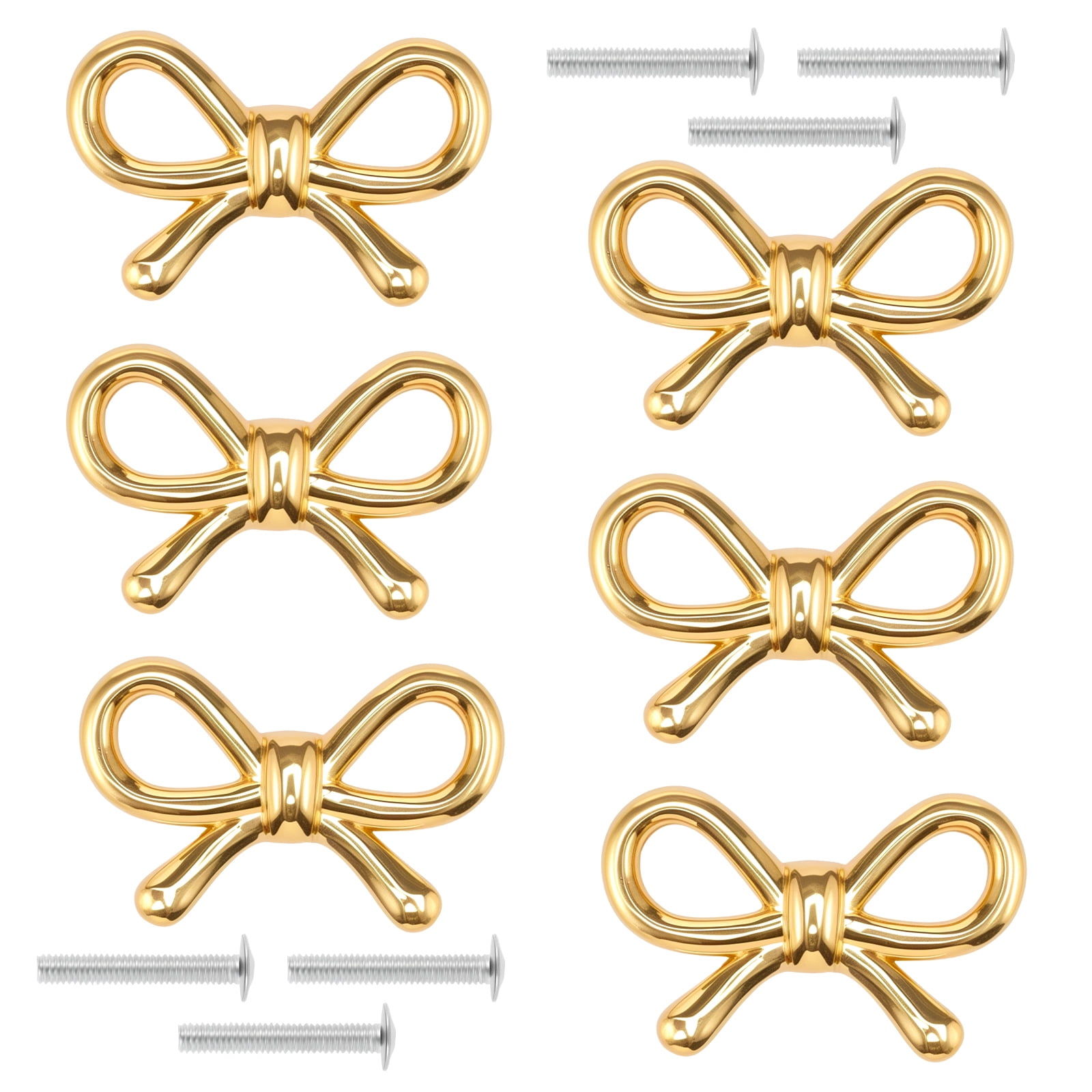2/4/6 Pcs Bow Shape Drawer Knobs Gold Brass Cabinet Pulls with Screws ...
