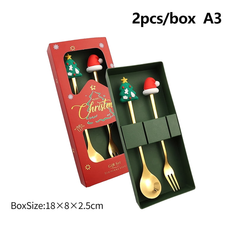 2/4/6Pcs Christmas Fork And Spoon Set,Stainless Steel Creative ...