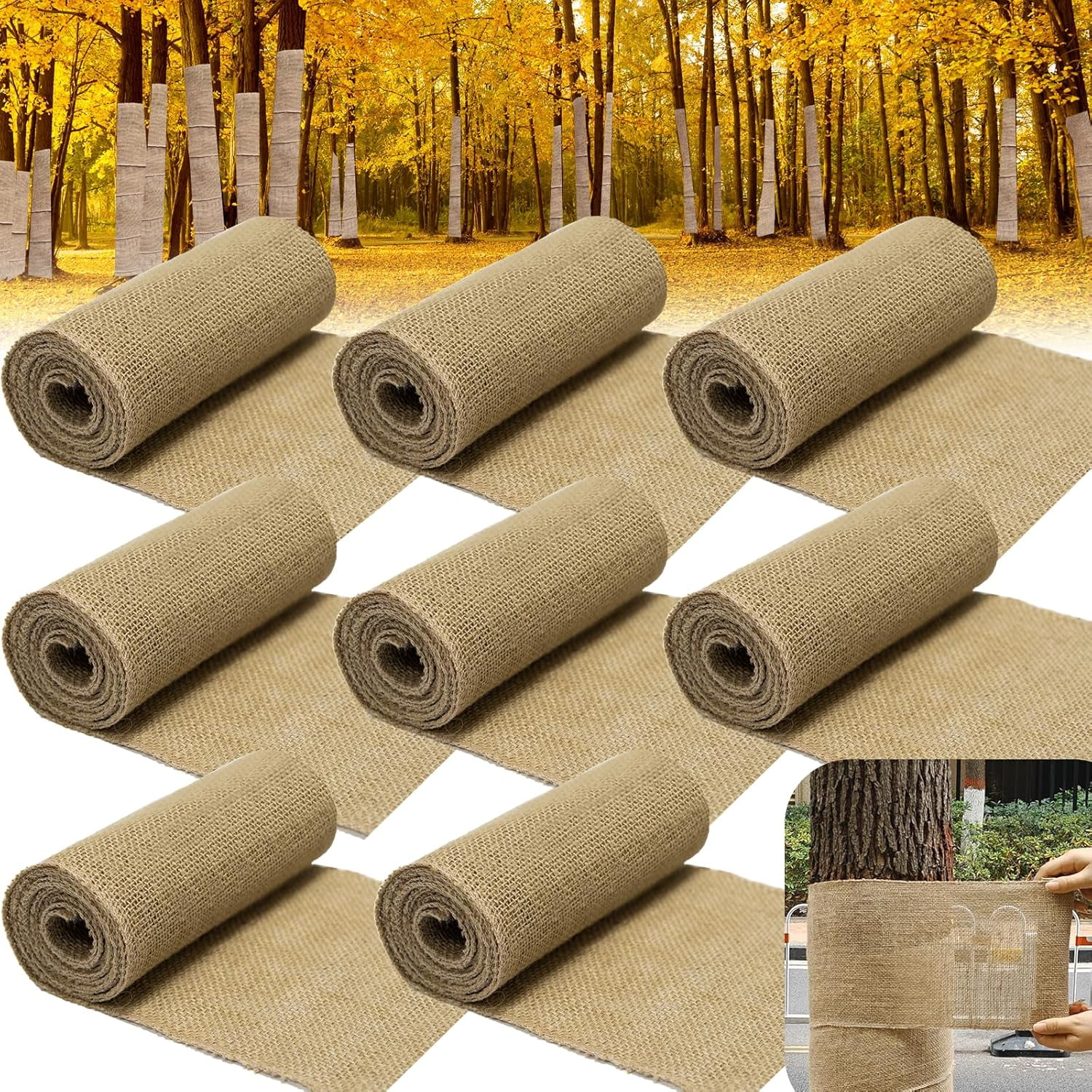 2/4/8 Rolls 236in Burlap Tree Protector Wraps Natural Jute, 7.8" × 118 ...