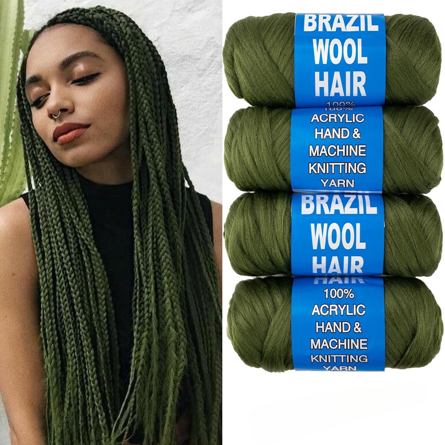 2/4/8 Rolls Brazilian Wool Hair for Braiding Acrylic Hand Knitting Wool ...