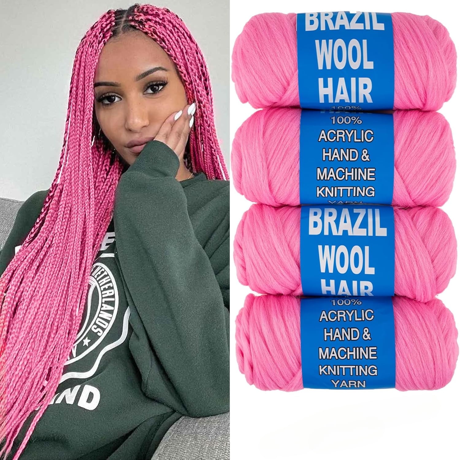 2/4/8 Rolls Brazilian Wool Hair for Braiding Acrylic Hand Knitting Wool ...