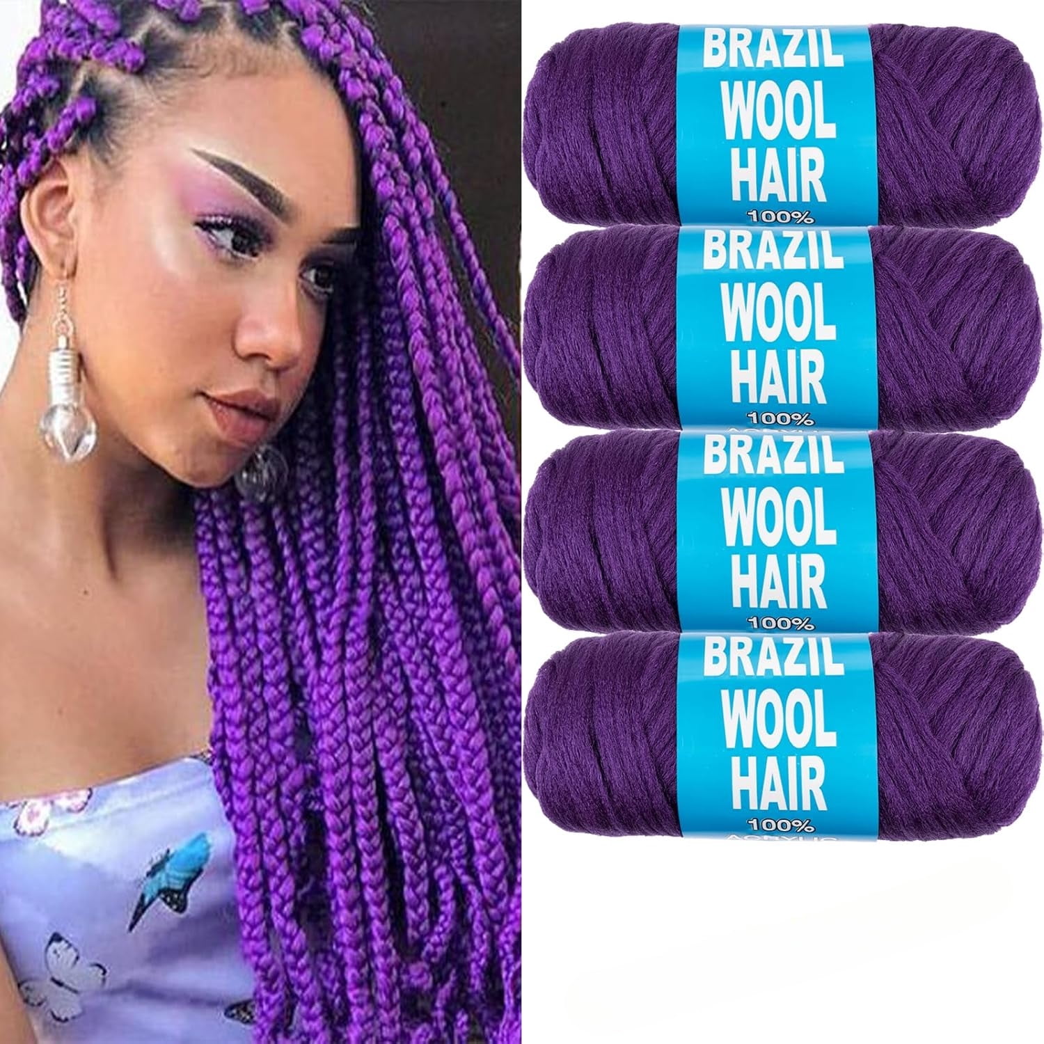 2/4/8 Rolls Brazilian Wool Hair for Braiding Acrylic Hand Knitting Wool ...