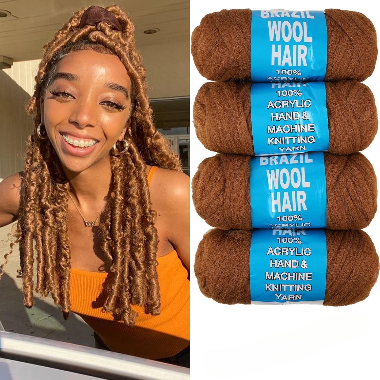 2/4/8 Rolls Brazilian Wool Hair for Braiding Acrylic Hand Knitting Wool ...