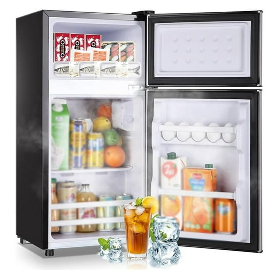 2.4 Cu.ft Mini Fridge with Double Doors Silver Small Refrigerator with ...