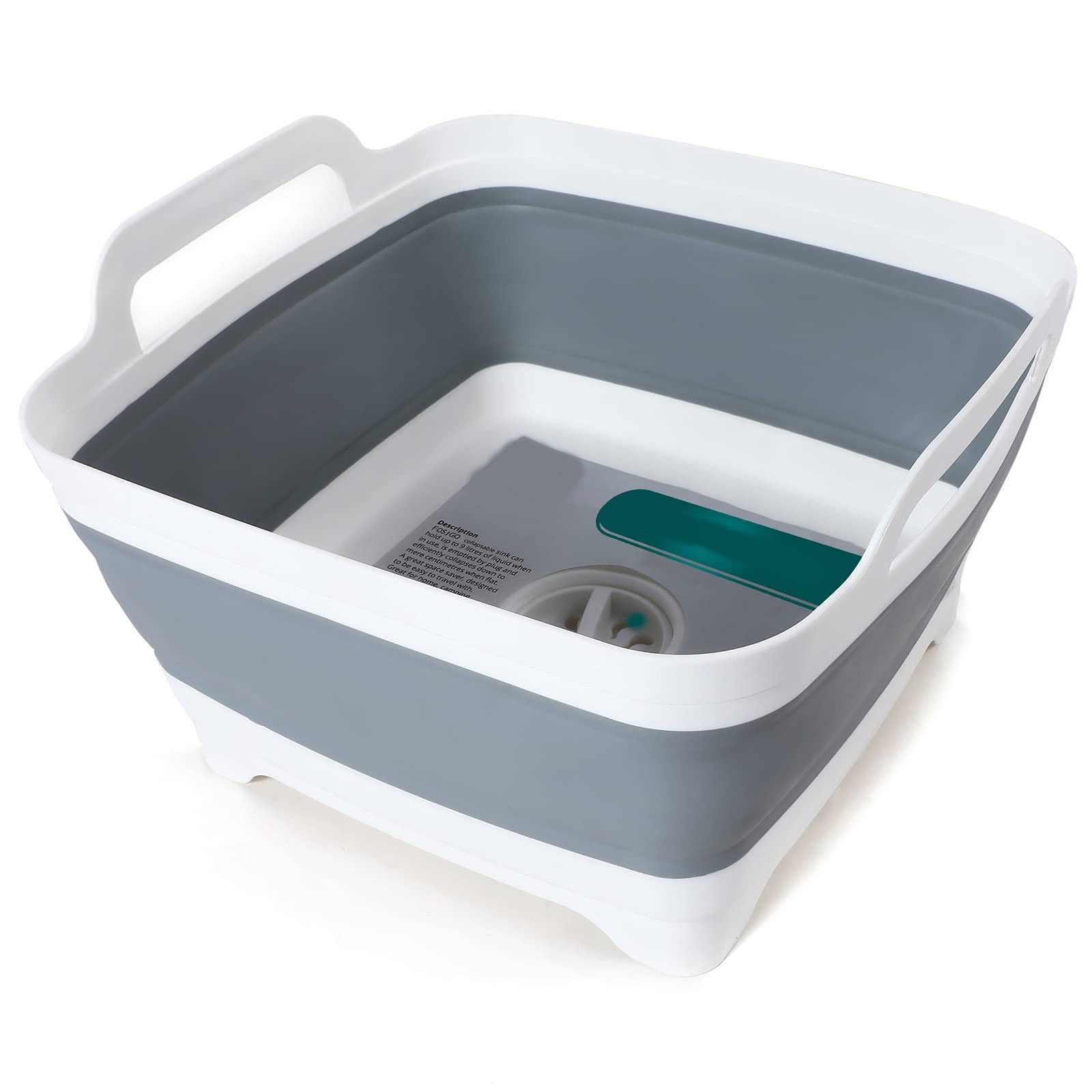 2.4 Gal(9L) Collapsible Dish Basin with Drain Plug,Space Saving ...