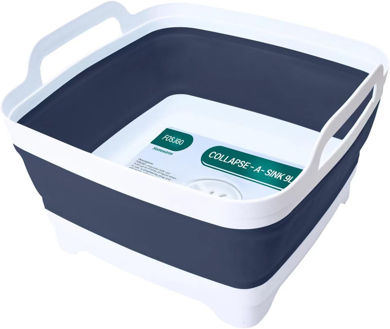 2.4 Gal(9L) Collapsible Dish Basin with Drain Plug,Space Saving ...