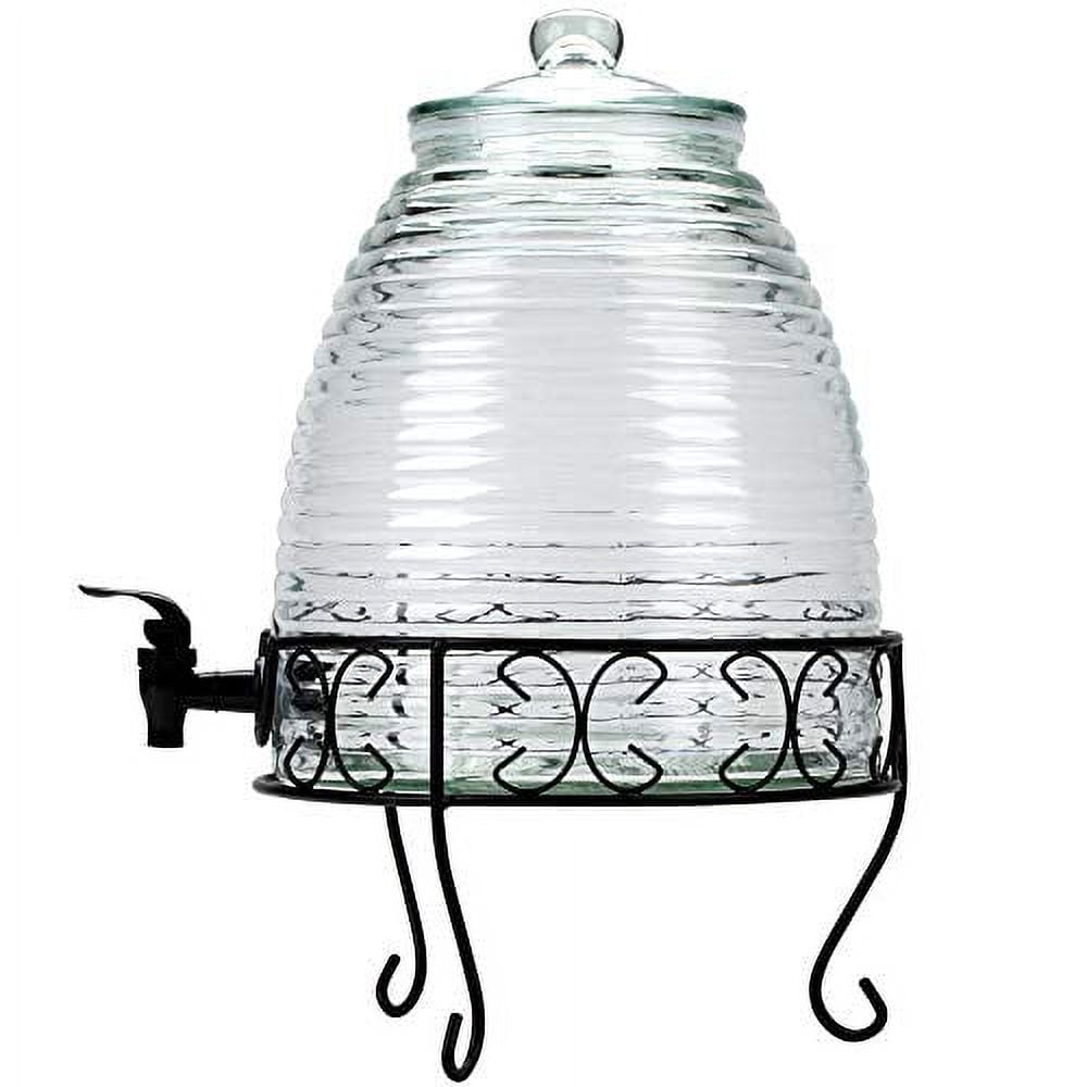 2.4 Gallon Glass Bee Hive Beverage Drink Water Ice Tea Dispenser Metal ...