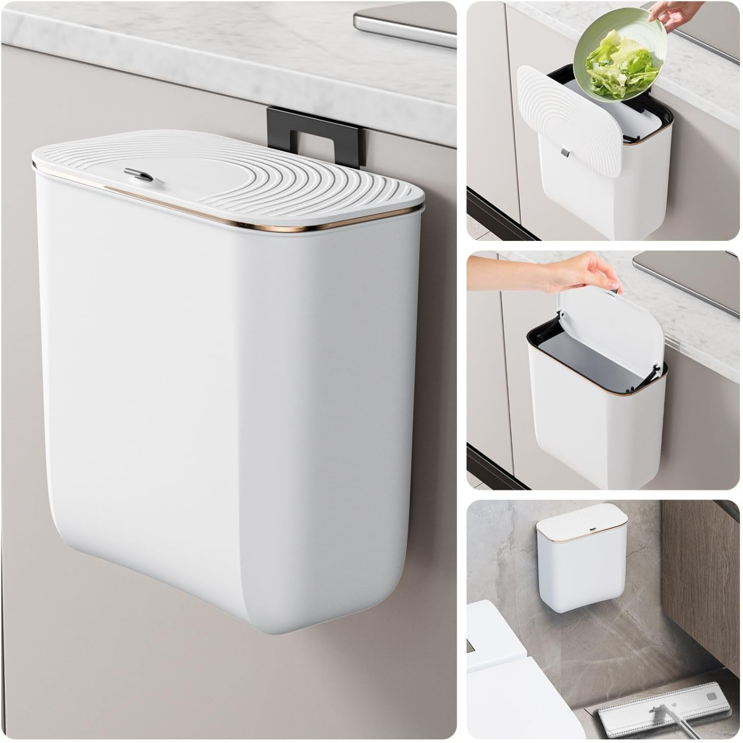 2.4 Gallon Trash Can - Small Under Sink Trash Can with Lid, Wall ...