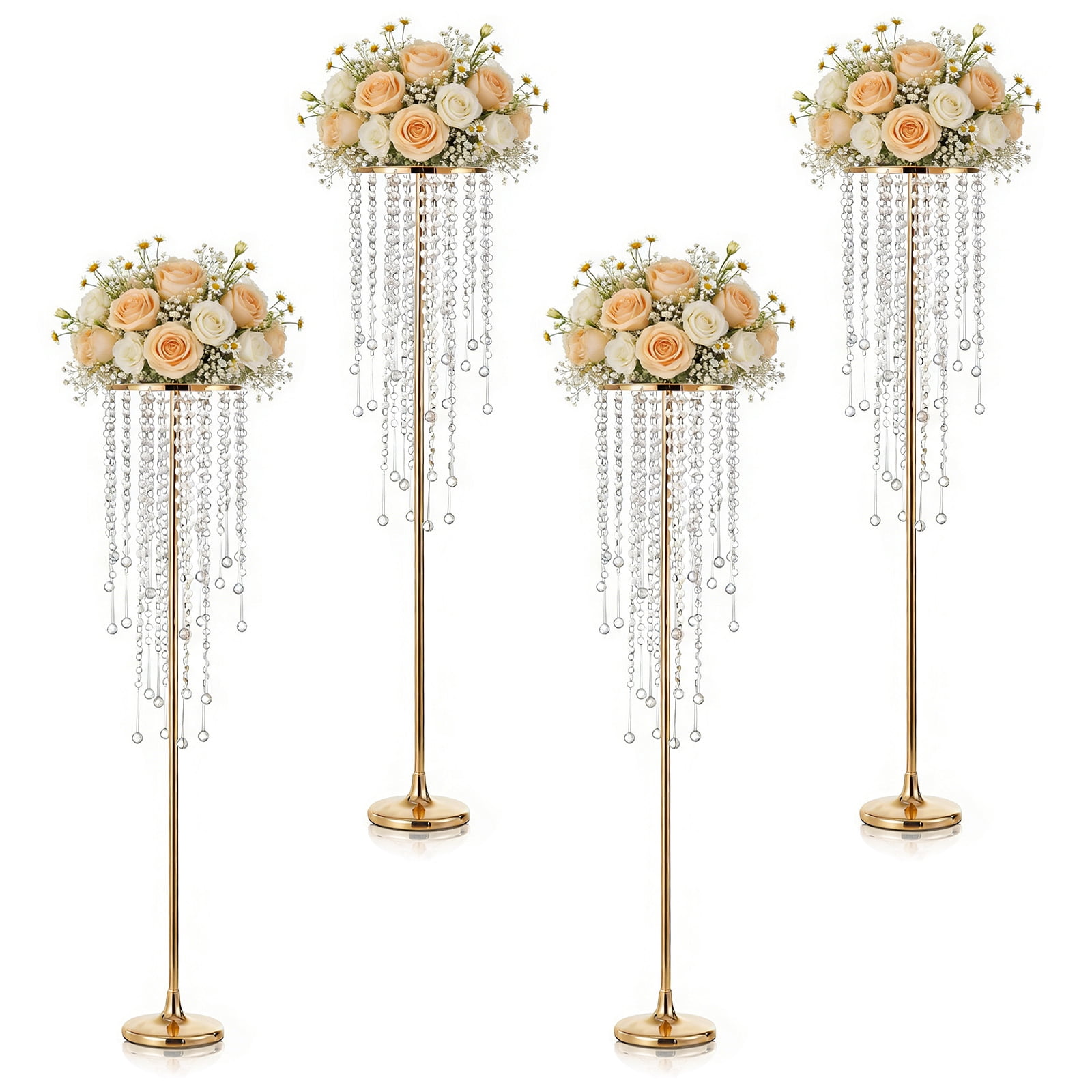 2/4 PCS Gold Tall Wedding Table Centerpiece Stand with Crystal Chains ...