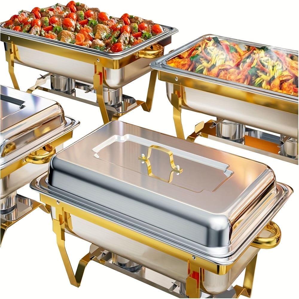 2/4 Pack 6/9QT Golden Stainless Steel Round Chafing Dish Set - Hot/Cold ...