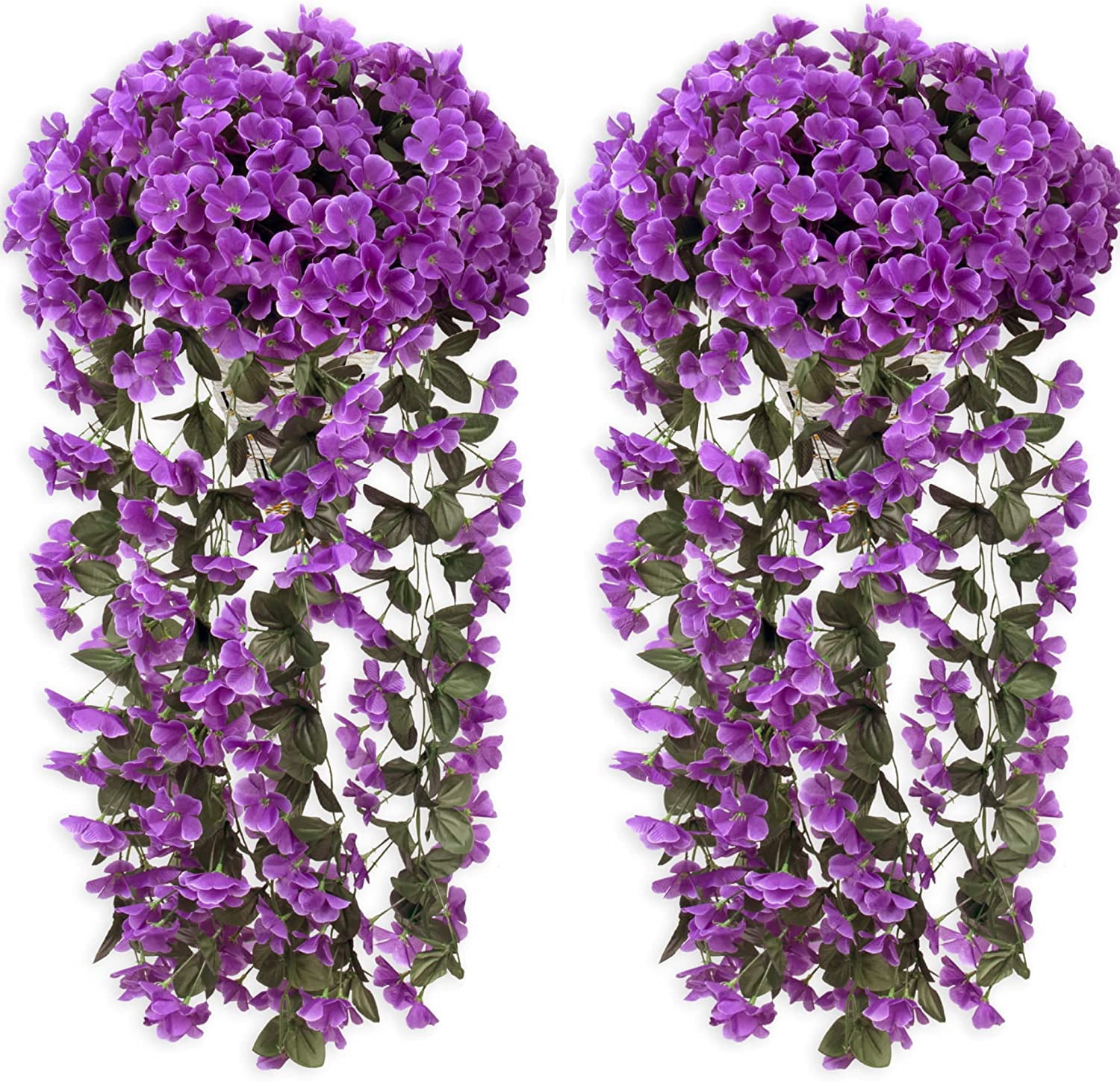 2/4 Pack Artificial Hanging Flowers Fake Hanging Plants Violet Flowers ...