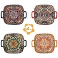 2/4 Pack Bohemian Floral Square Ceramic Tray Double Handle Plate For ...