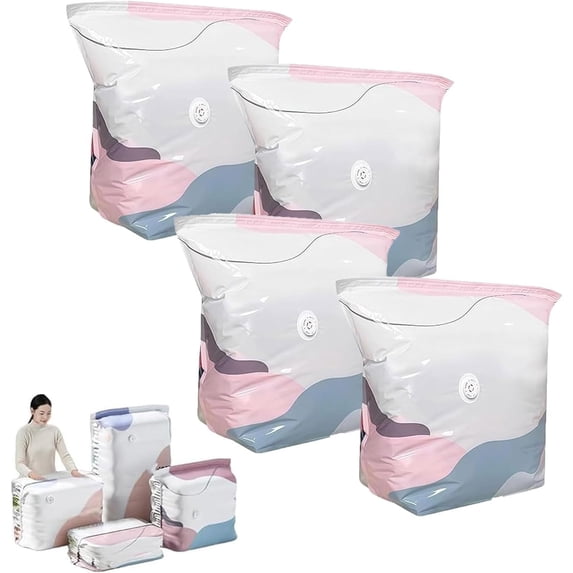 2/4 Pack No Pump Vacuum Storage Bags, Press & Seal, No Pump Needed ...