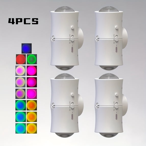 2/4 Pack Rechargeable RGB Motion Sensor LED Night Light, Magnetic Mount ...