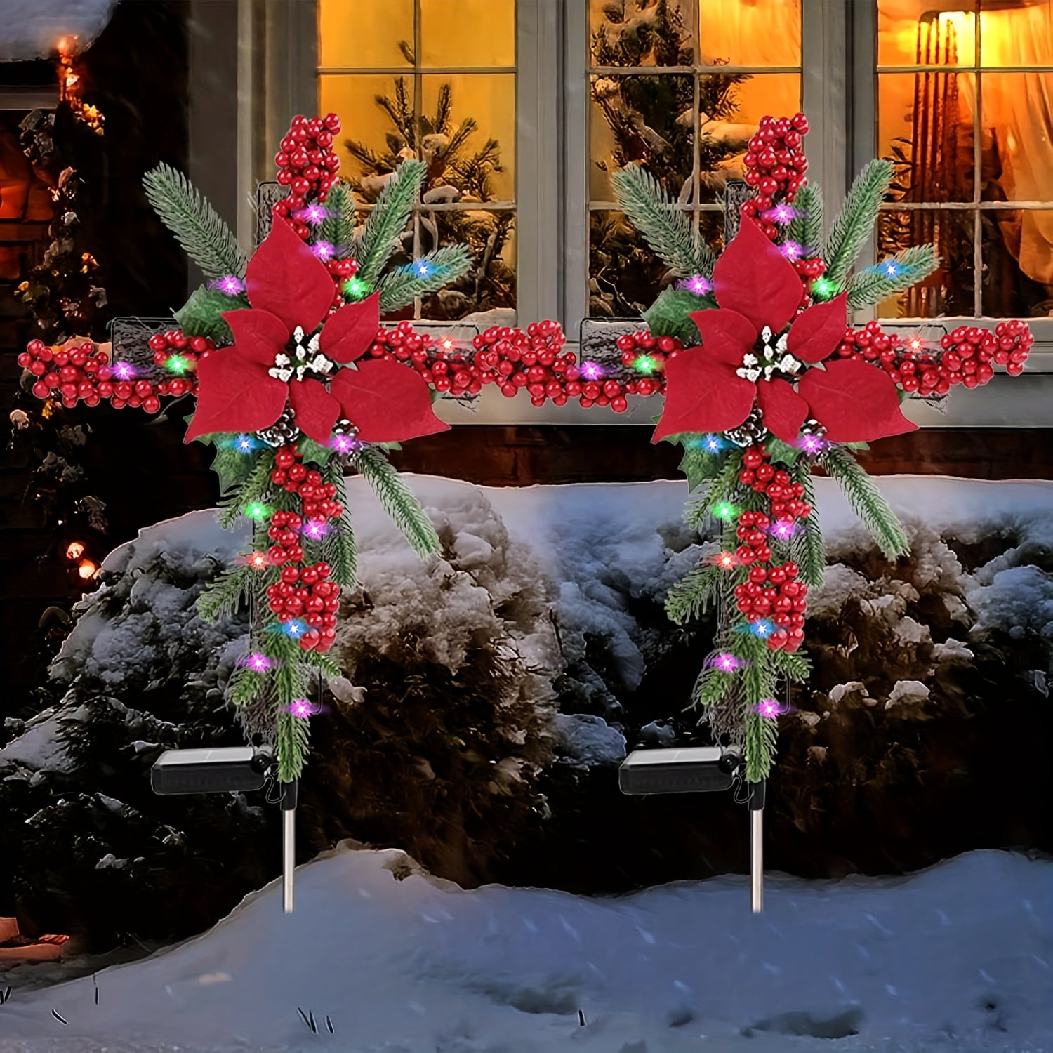 2/4-Pack Solar Pre-Lit Christmas Cross Stake Lights - Outdoor Xmas Tree ...