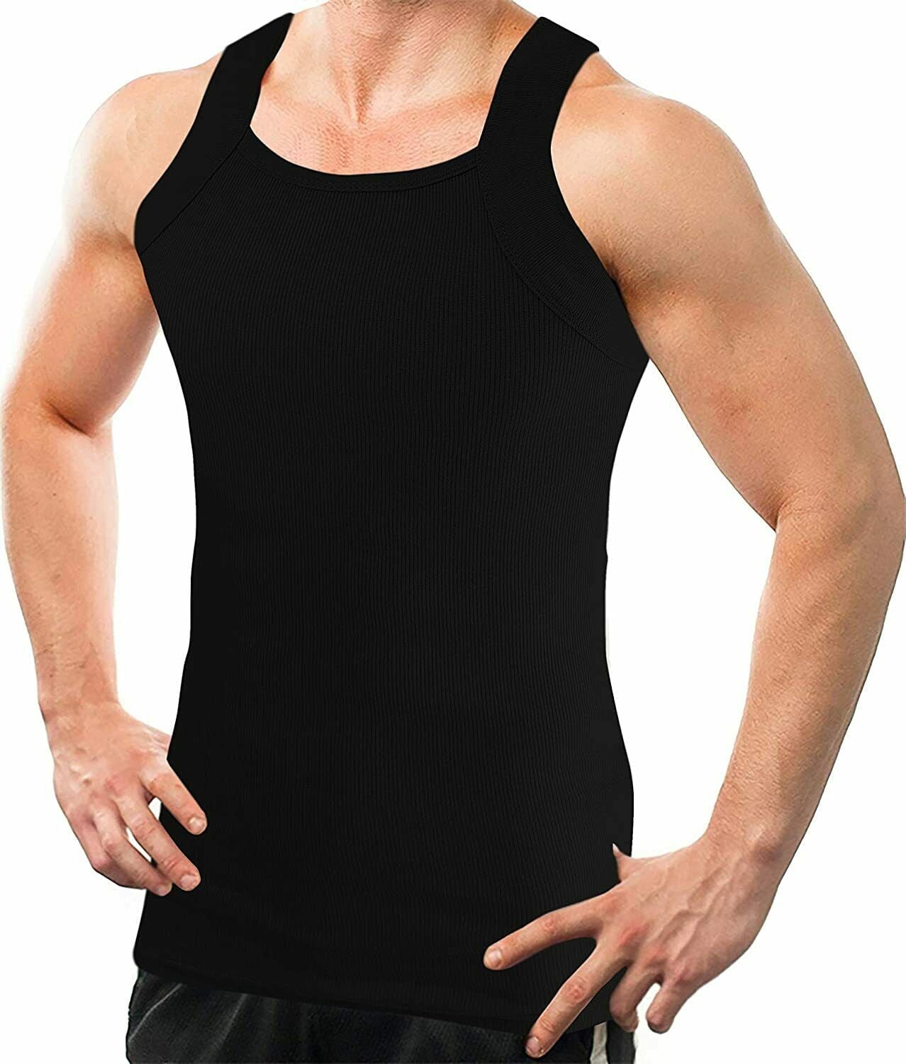 2-4 Packs Men's G-unit Style Cotton Tank Tops Square Cut Muscle Rib A ...
