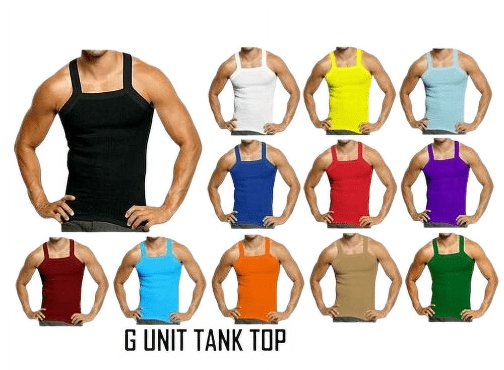 2-4 Packs Men's G-unit Style Cotton Tank Tops Square Cut Muscle Rib A ...