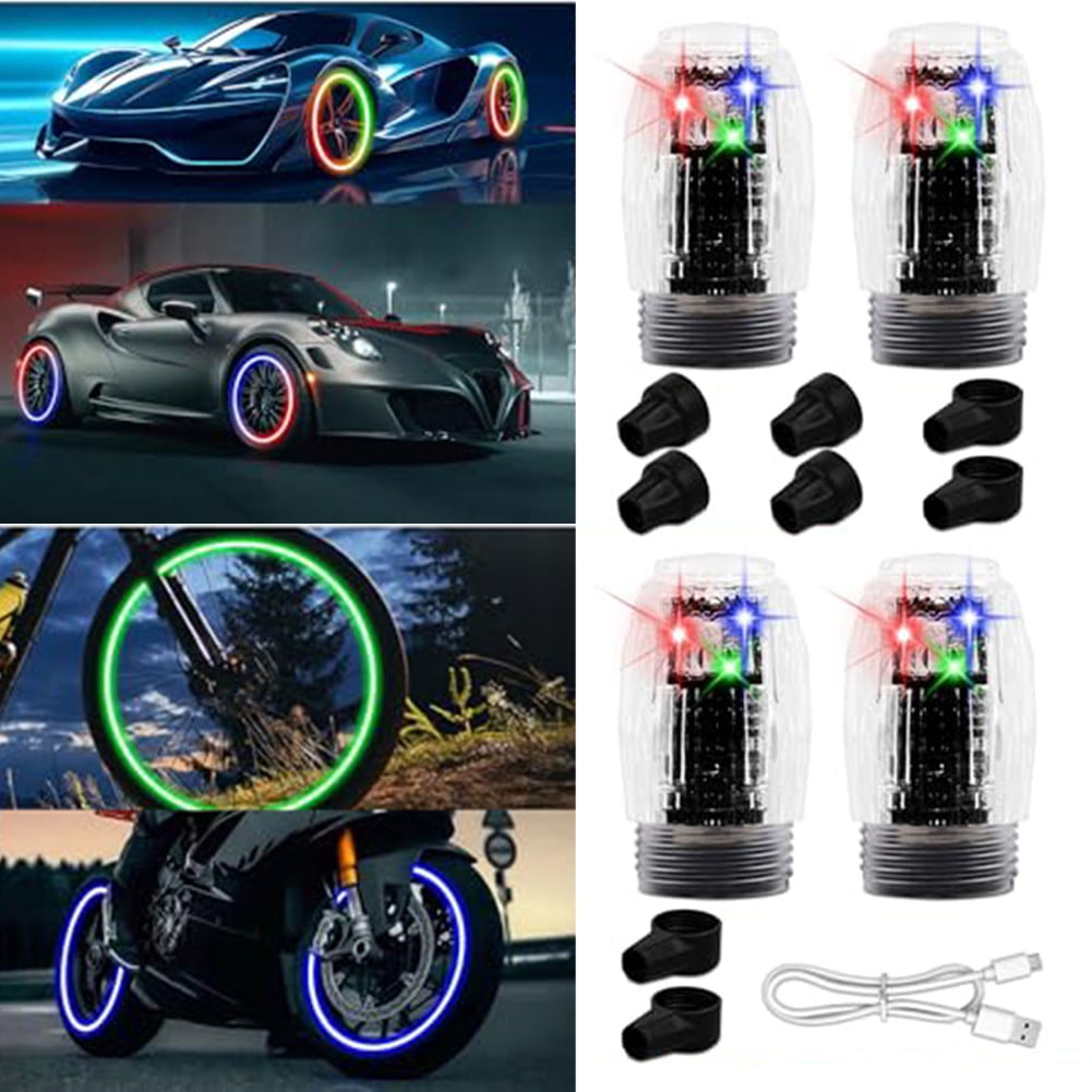 2/4 Pcs LED Lights Neon Wheel Tire Tyre Valve Dust Cap Light Car ...