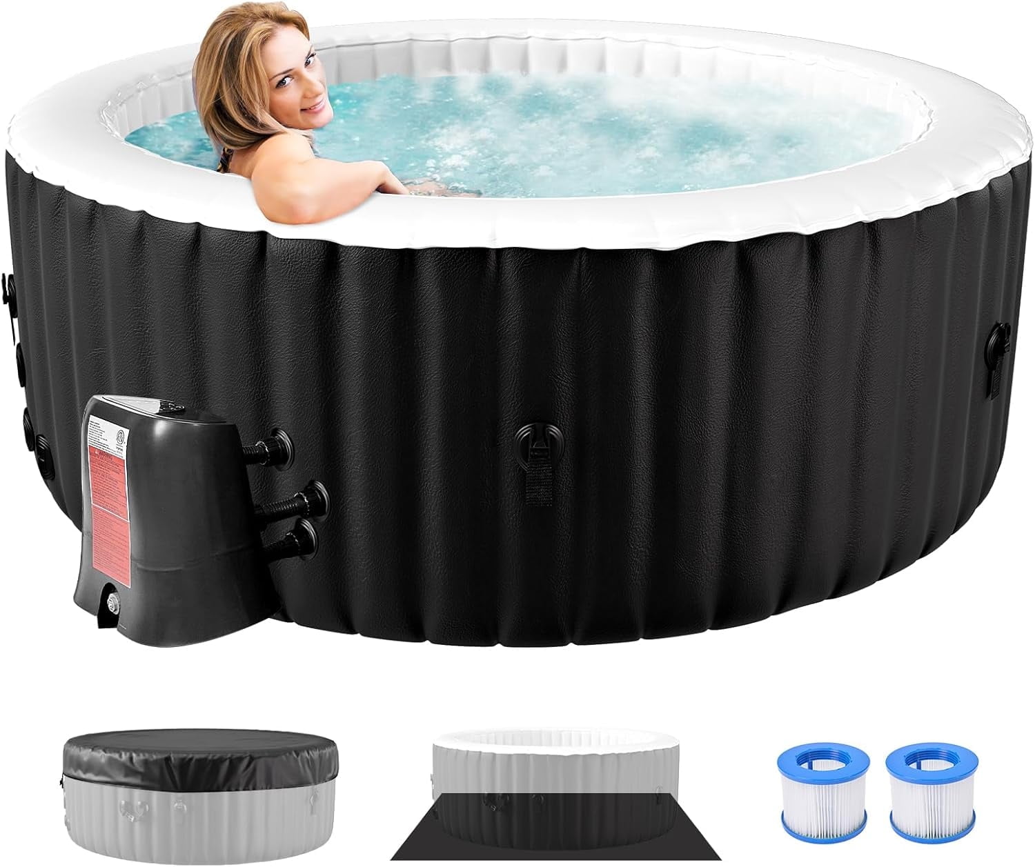2-4 Person Inflatable Hot Tub, Round Portable Blow up Hot Tub, Leak ...